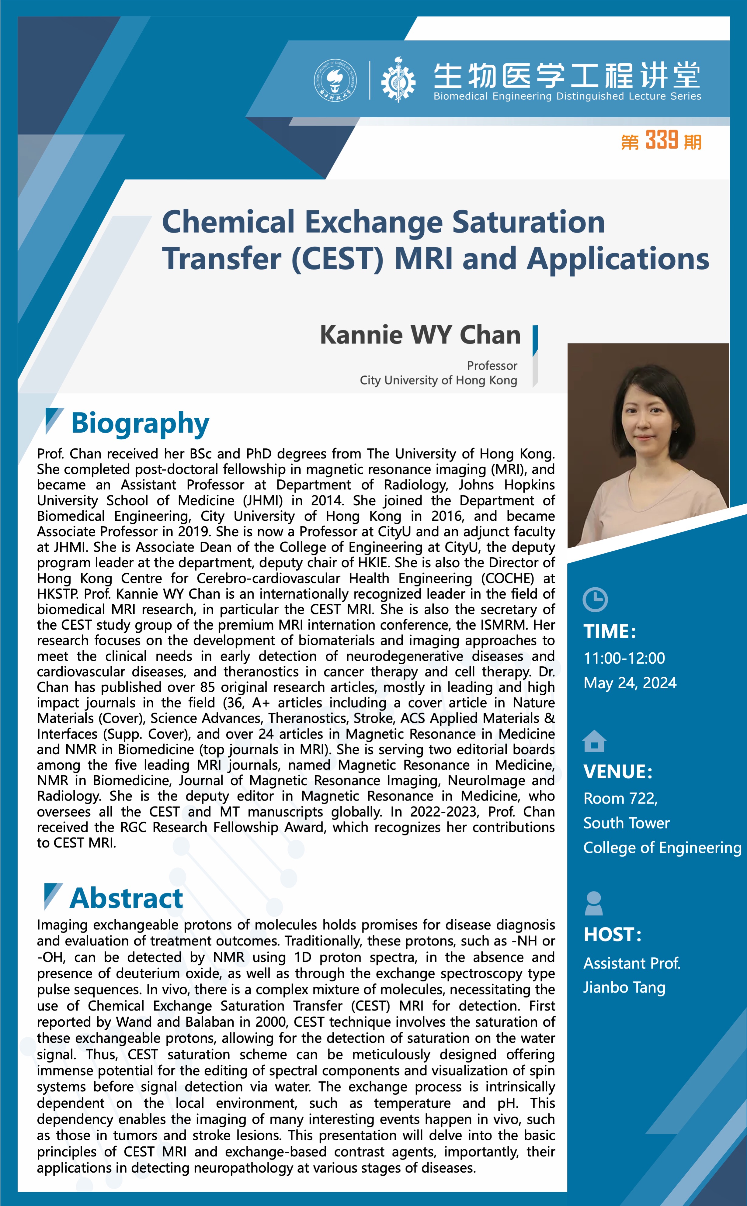 Kannie WY Chan: Chemical Exchange Saturation Transfer (CEST) MRI and ...